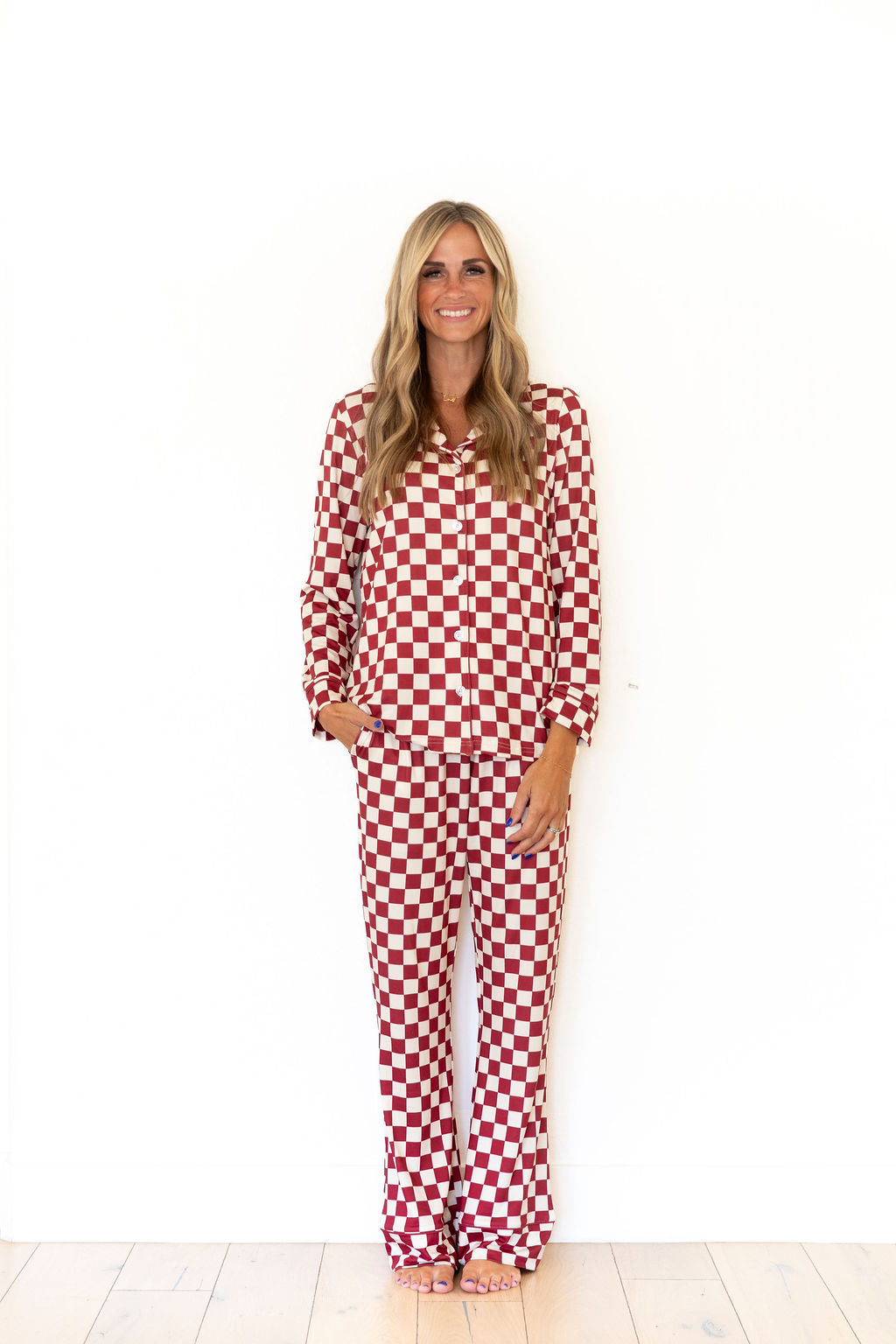 CRANBERRY CHECKER | WOMEN'S BUTTON UP LONG SLEEVE SET – COZYS